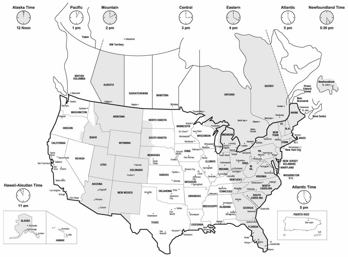 Printable Time Zone Map USA And Canada Printable Time Zone Map USA And Canada