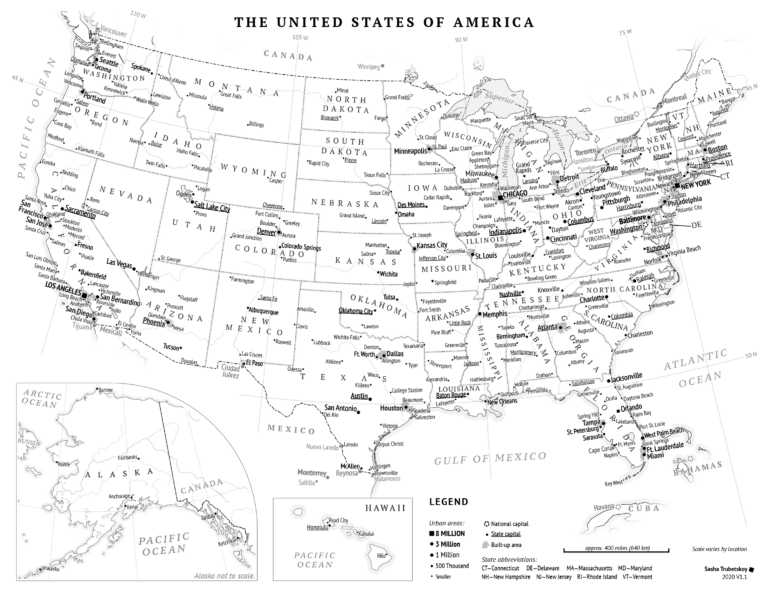 Printable Map of USA Showing States