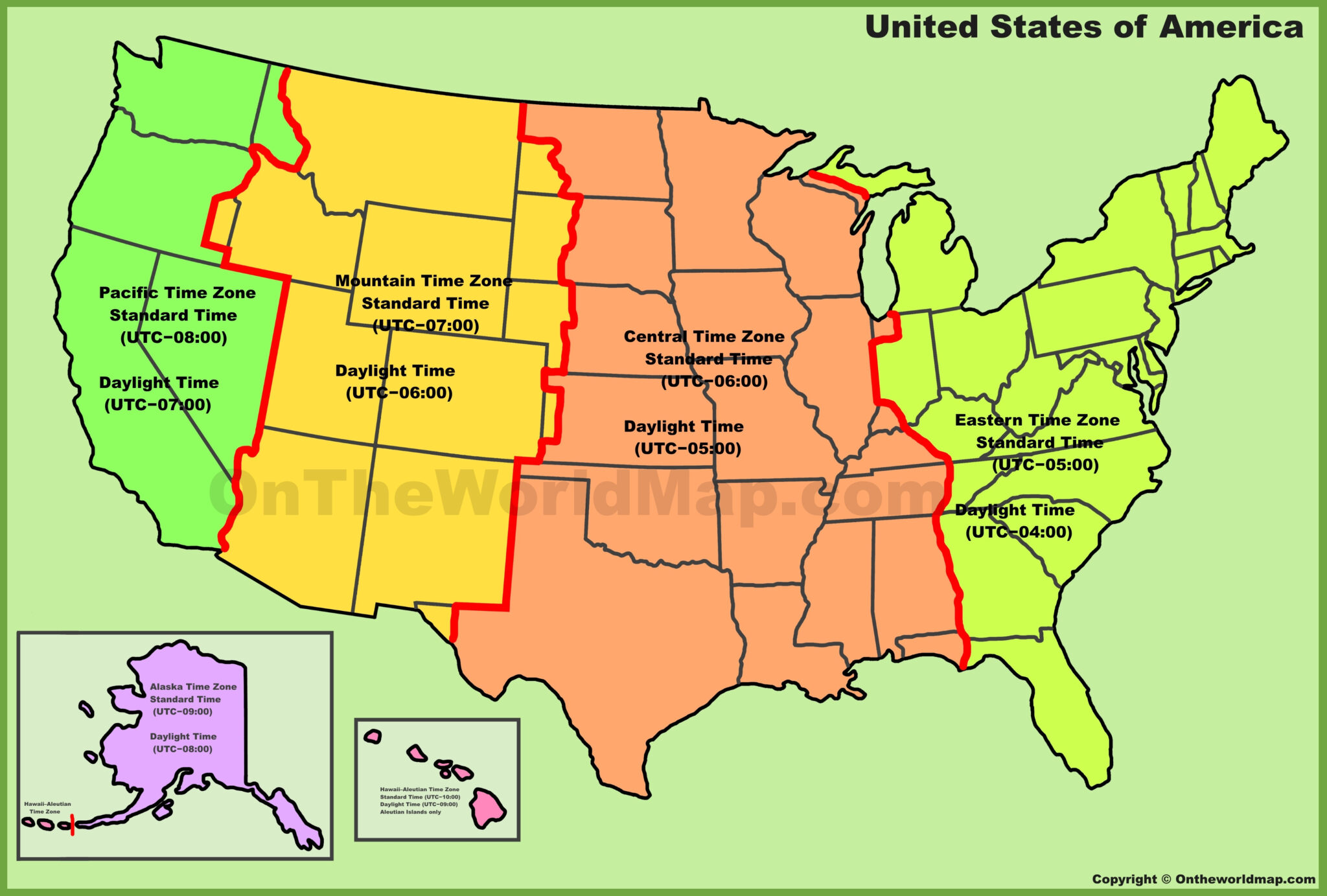 Printable Time Zone Map USA With States