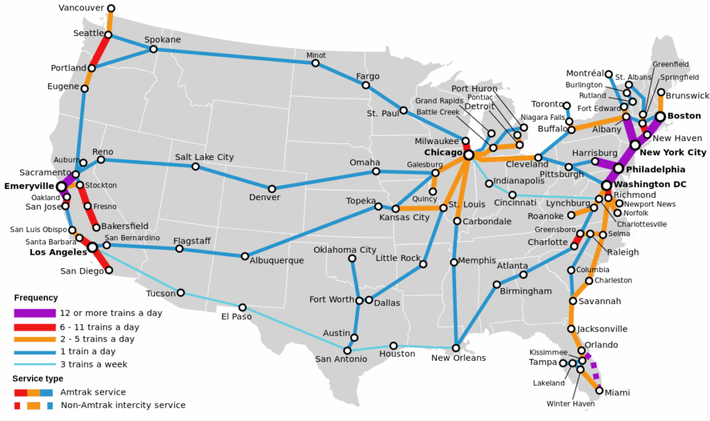 Map of Amtrak Routes Across USA