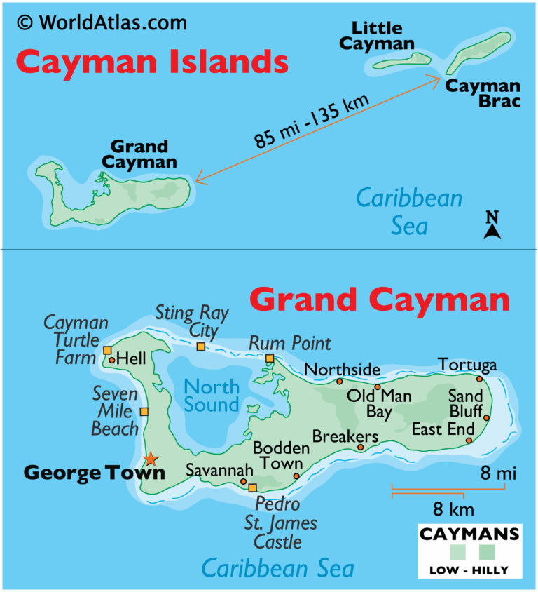 Map of Cayman Islands and USA