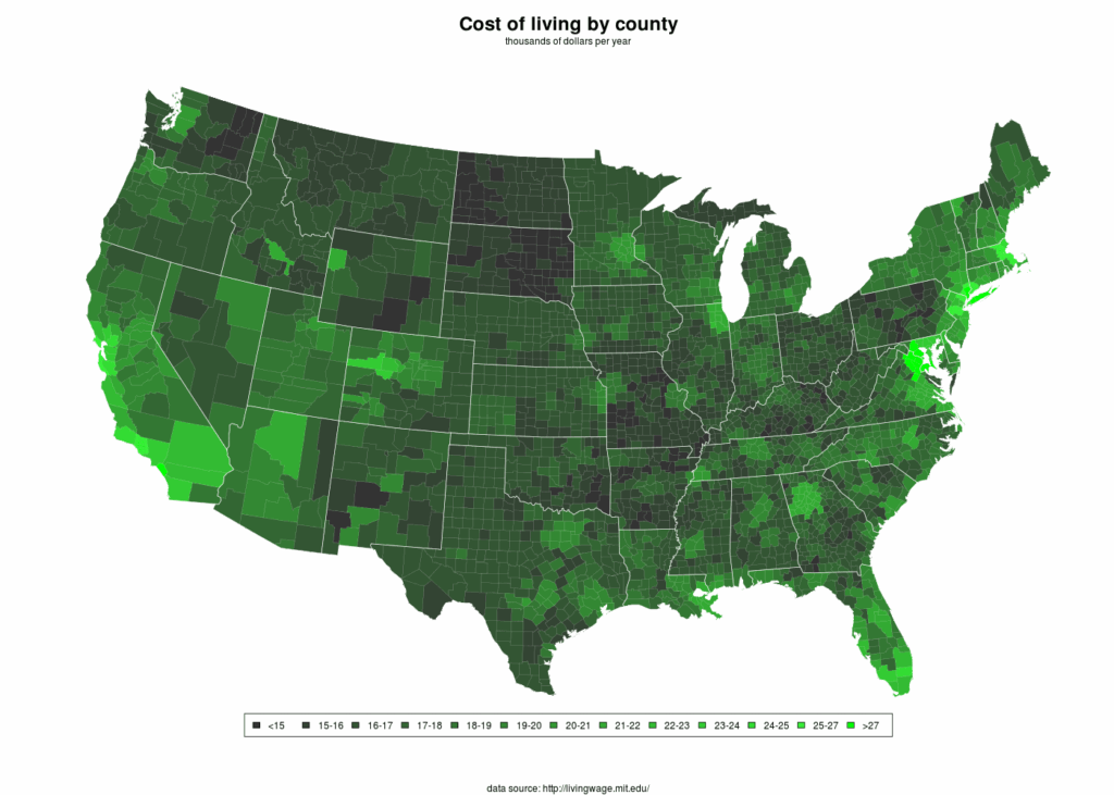 Cost of Living Map USA By County