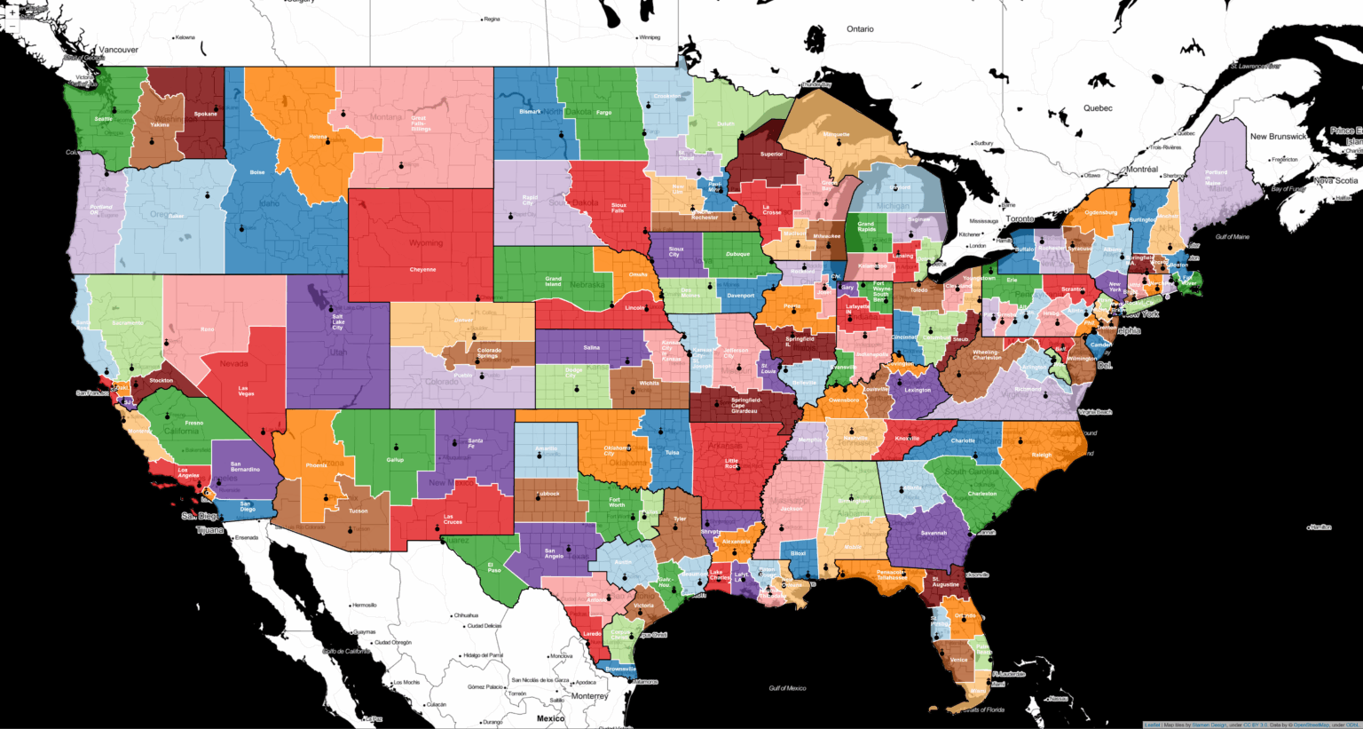Map of Catholic Dioceses In USA