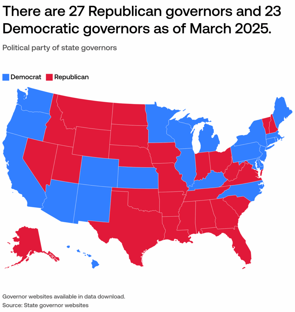 USA Map of Red and Blue States 2025