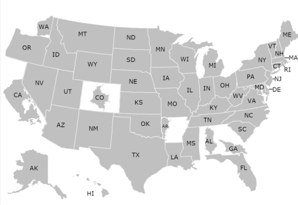 Map of USA with State Abbreviations