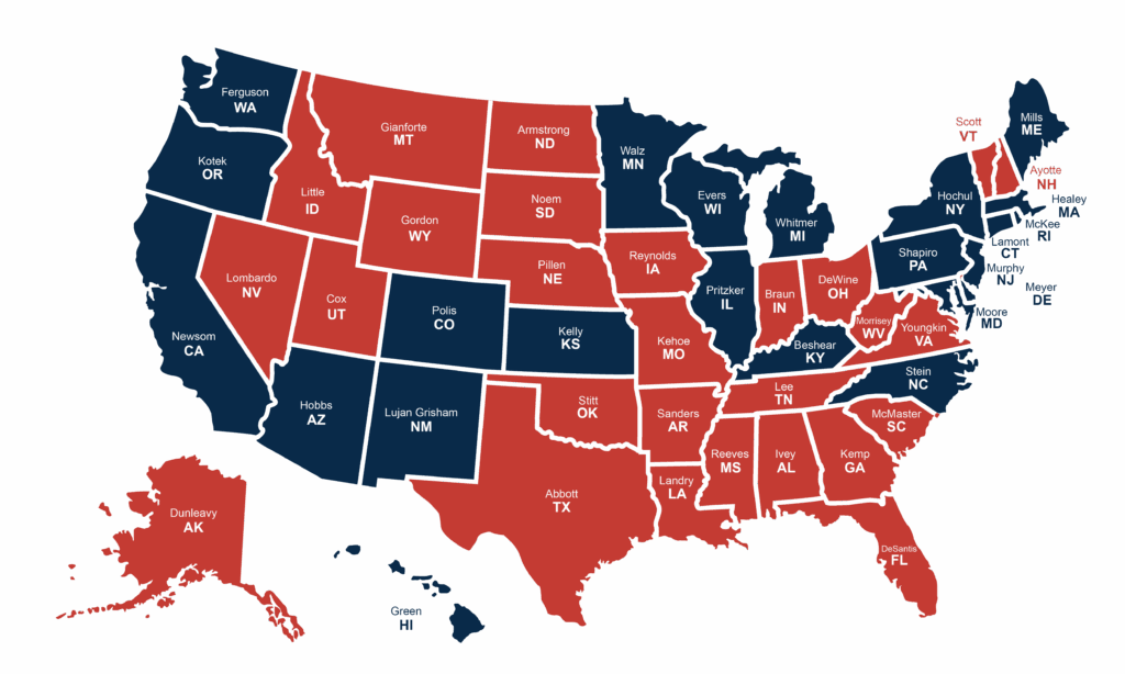 Red Blue Map of USA 2025