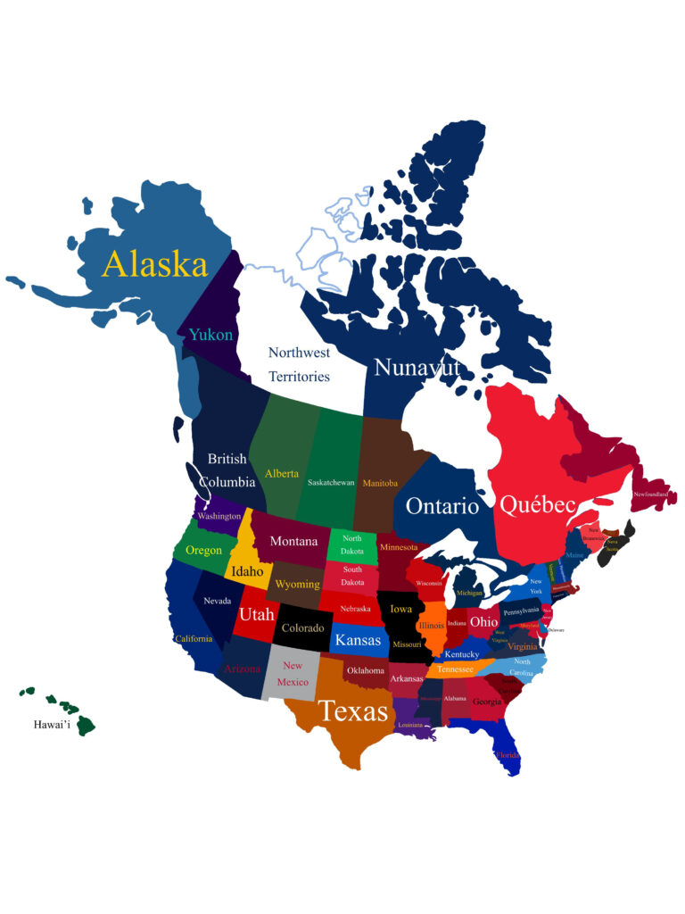 Map of Alberta Canada and USA