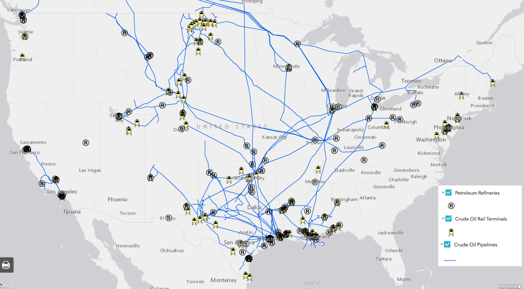 Map of Oil Refineries In USA