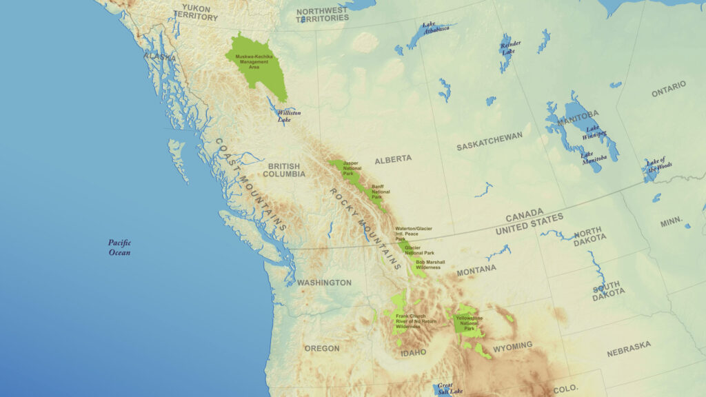 Map of Western Canada and USA