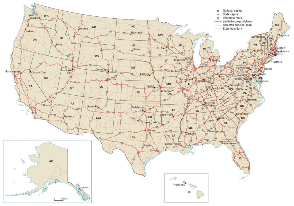 Driving Map of USA with Distances