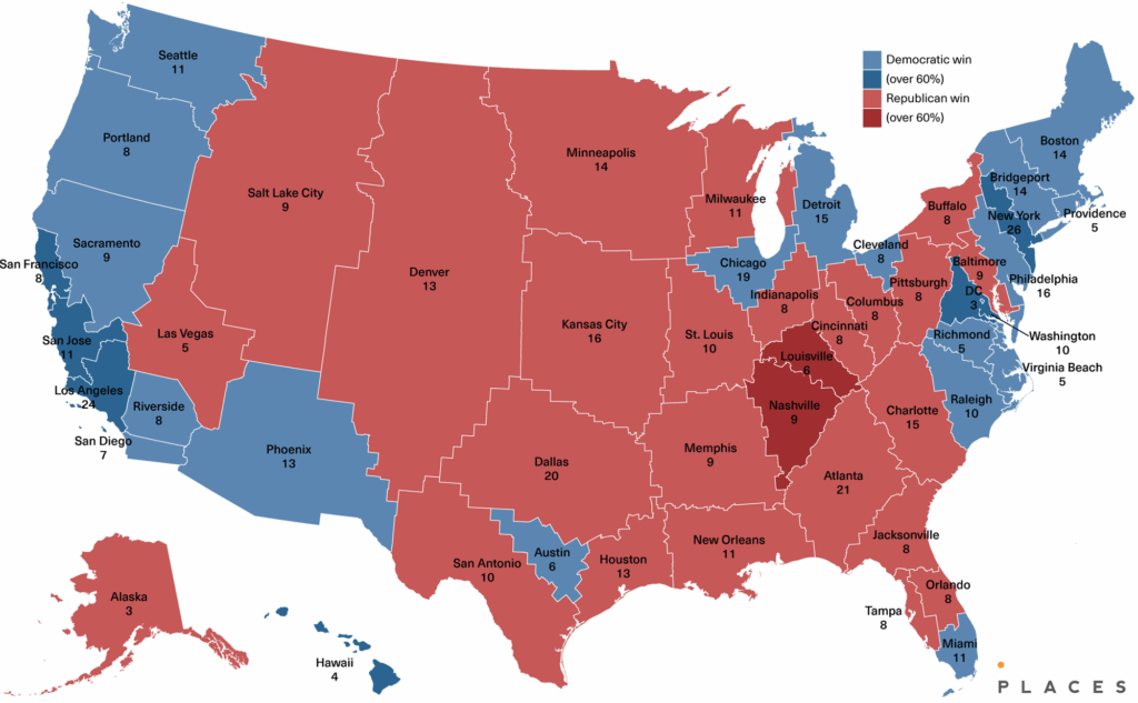 Political Map of USA Red and Blue States 2025